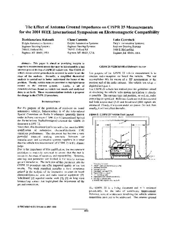 (PDF) Effect of Antenna Ground Impedance on CISPR 25 Meas IEEE Symp 2001