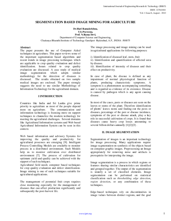 Pdf Ijert Segmentation Based Image Mining For Agriculture Ijert Journal