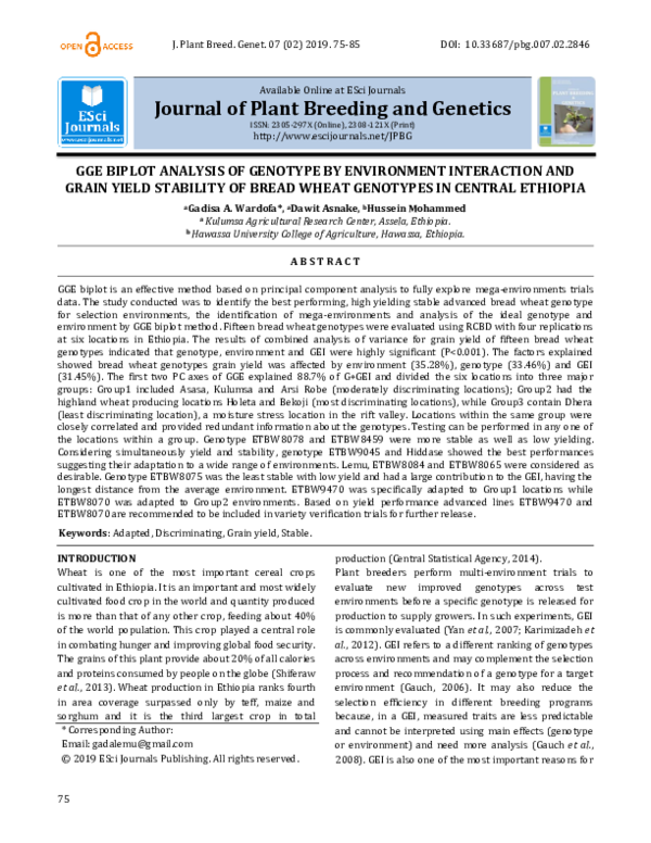 (PDF) Journal of Plant Breeding and Genetics GGE BIPLOT ANALYSIS OF ...