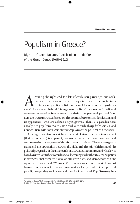 (PDF) «Populism in Greece? Right, Left and Laclau’s “Jacobinism” in the ...