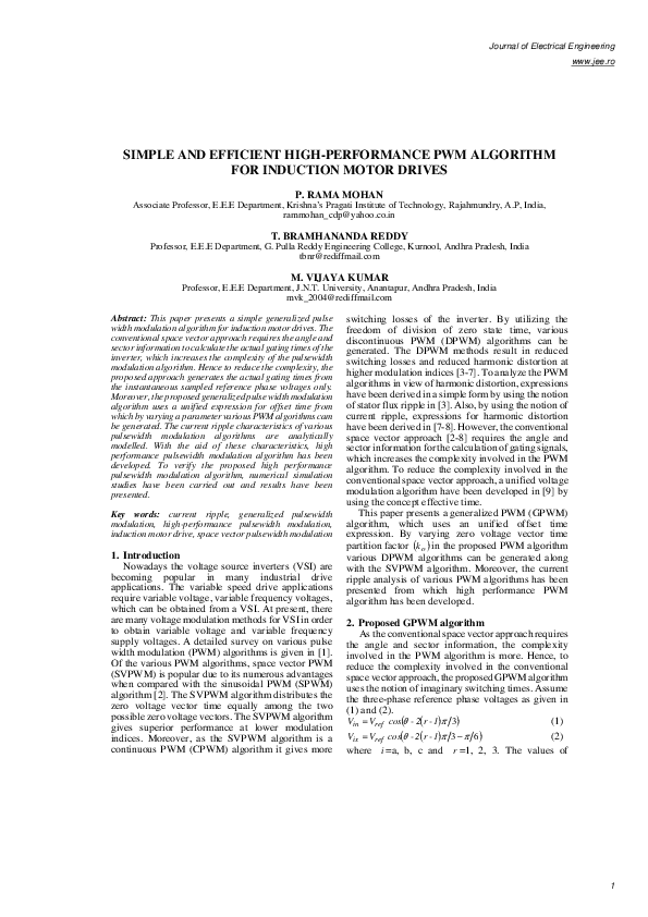 Pdf Simple And Efficient High Performance Pwm Algorithm For Induction