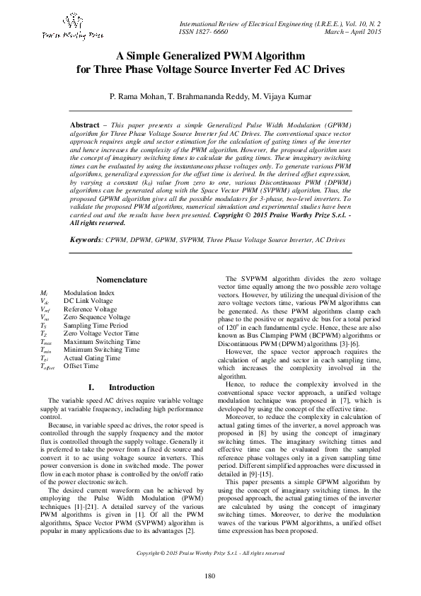 Pdf A Simple Generalized Pwm Algorithm For Three Phase Voltage Source