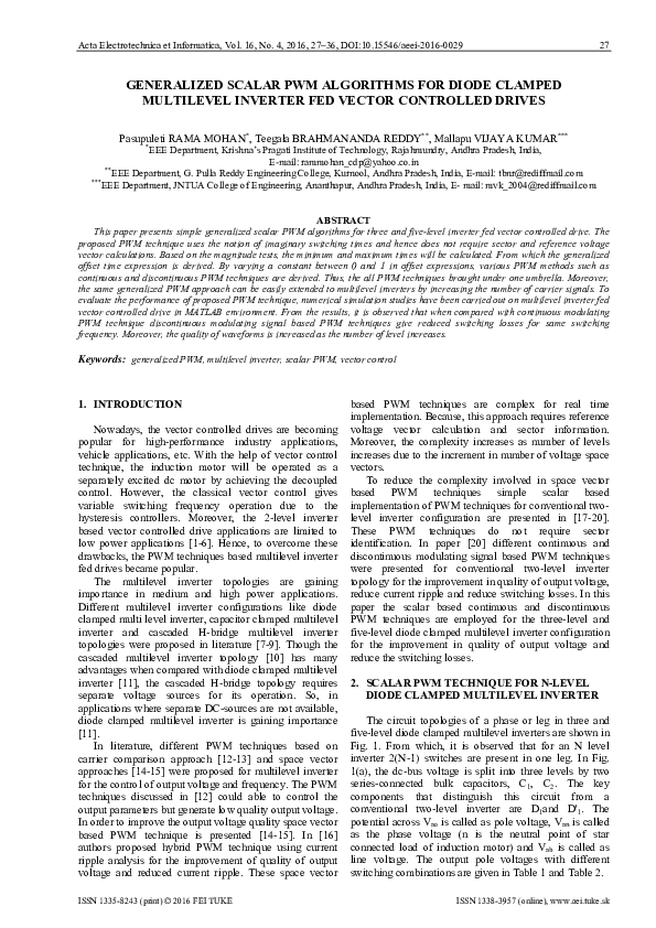Pdf Generalized Scalar Pwm Algorithms For Diode Clamped Multilevel