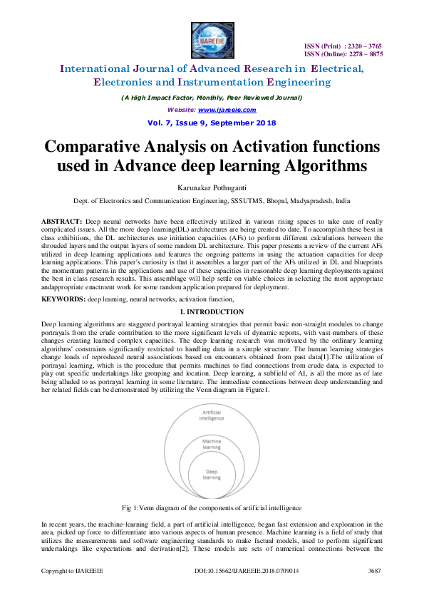 Pdf Comparative Analysis On Activation Functions Used In Advance Deep