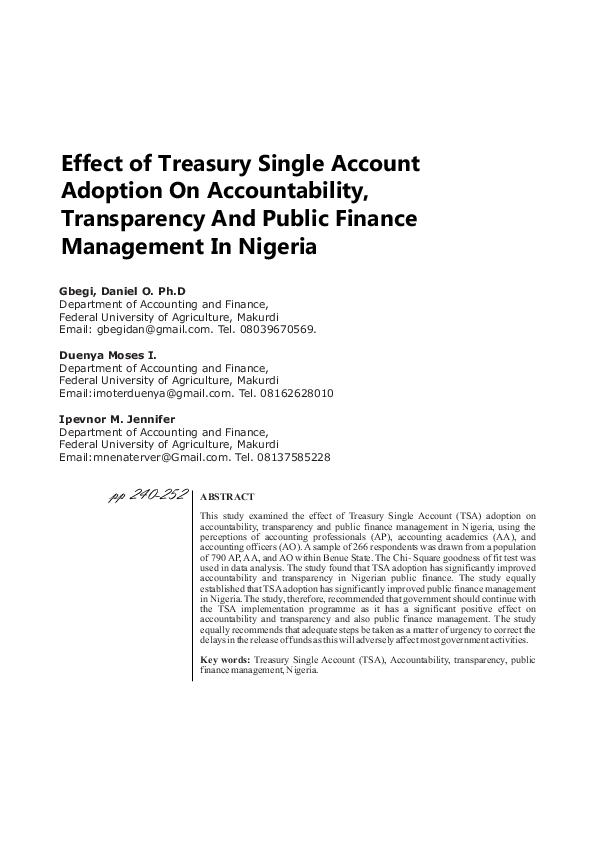 (PDF) Effect of Treasury Single Account Adoption on Accountability ...
