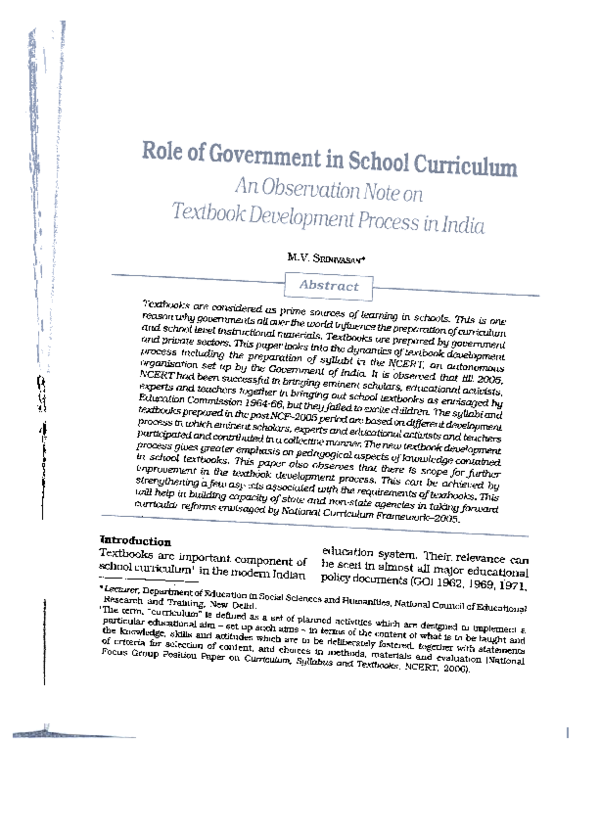 (PDF) Role of Government in School Curriculum: An Observation Note on ...