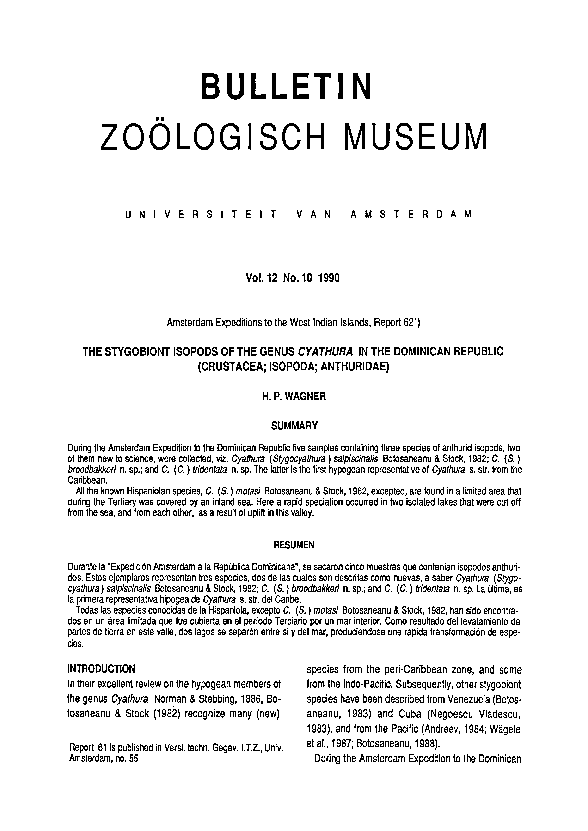 (PDF) The stygobiont Isopods of the Genus Cyathura in the Dominican ...