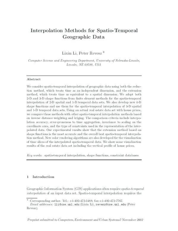 (PDF) Interpolation methods for spatio-temporal geographic data
