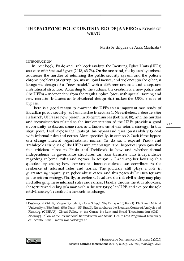 (PDF) THE PACIFYING POLICE UNITS IN RIO DE JANEIRO: A BYPASS OF WHAT