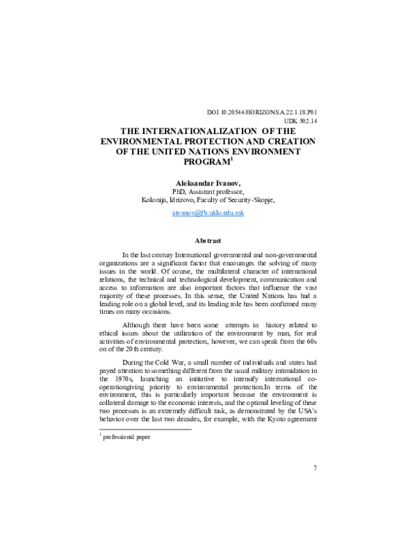 (PDF) THE INTERNATIONALIZATION OF THE ENVIRONMENTAL PROTECTION AND ...