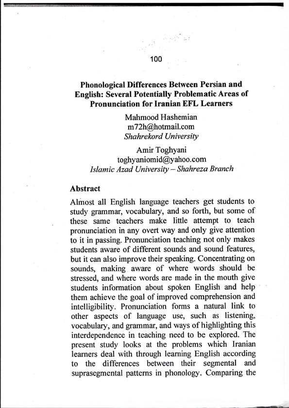 (PDF) Phonological Differences Between Persian and English: Several ...