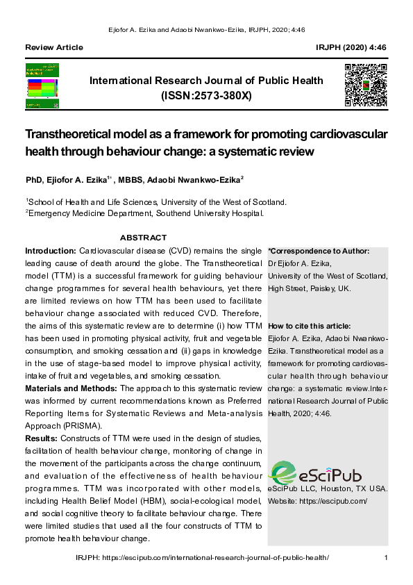(PDF) Transtheoretical model as a framework for promoting ...