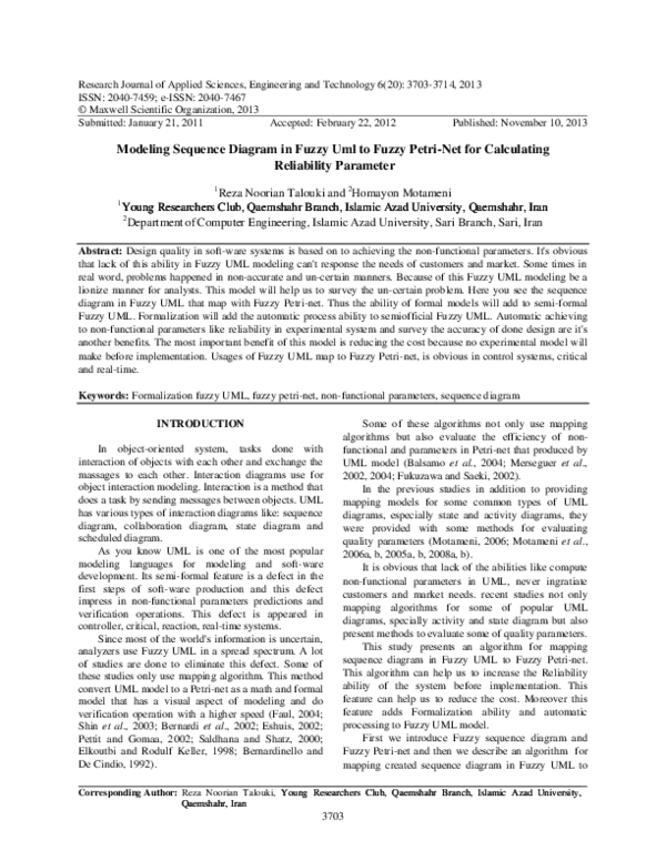 (PDF) Modeling Sequence Diagram in Fuzzy Uml to Fuzzy Petri-Net for Calculating Reliability ...