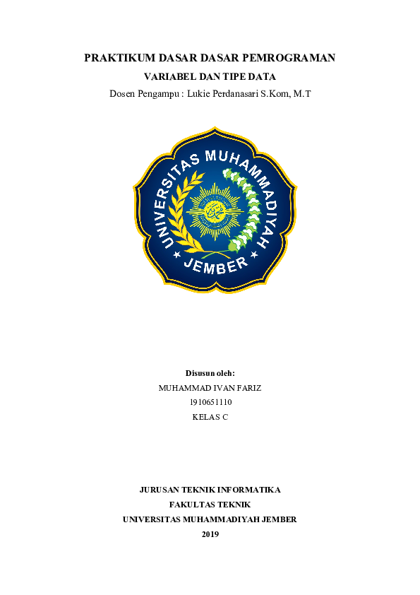 Doc Praktikum Dasar Dasar Pemrograman Variabel Dan Tipe Data