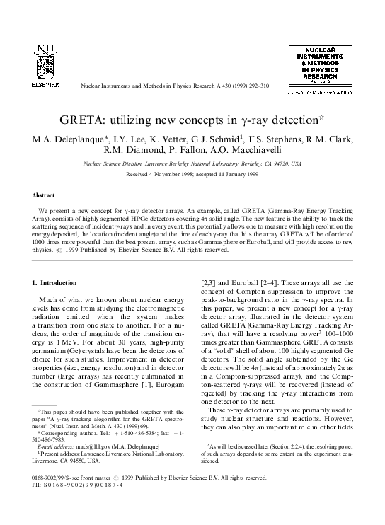 (PDF) GRETA: utilizing new concepts in γ-ray detection