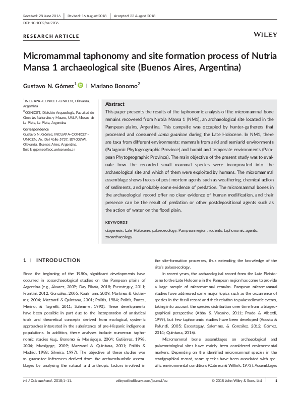 (PDF) Micromammal taphonomy and site formation process of Nutria Mansa ...