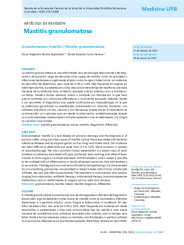 (PDF) Mastitis granulomatosa