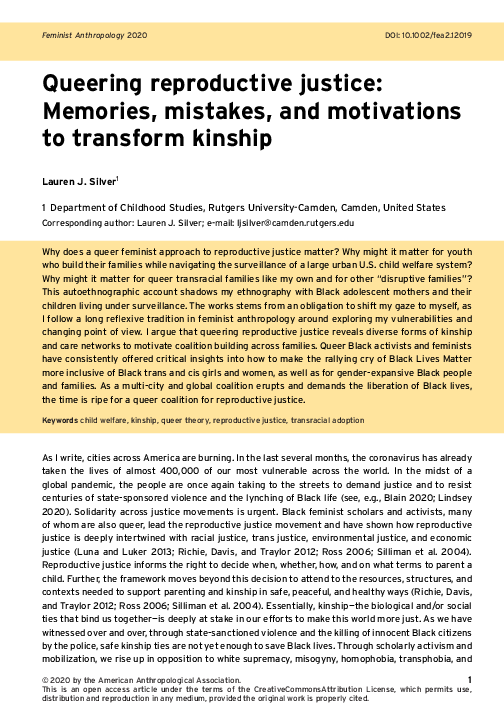 (PDF) Queering reproductive justice: Memories, mistakes, and ...