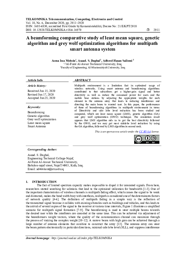 (PDF) A beamforming comparative study of least mean square, genetic algorithm and grey wolf ...