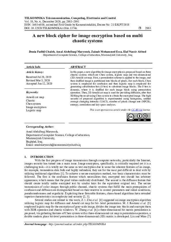 Pdf A New Block Cipher For Image Encryption Based On Multi Chaotic Systems