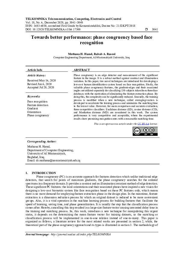 Pdf Towards Better Performance Phase Congruency Based Face Recognition