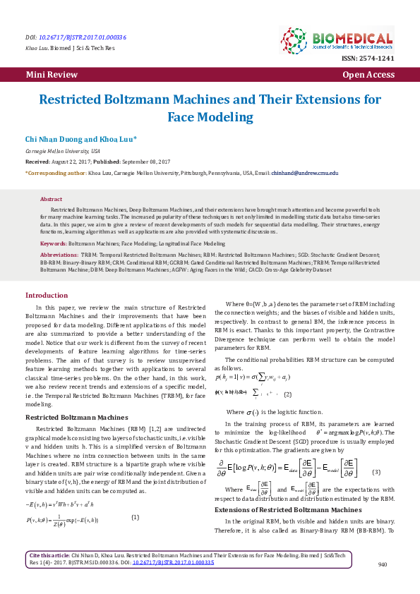 (PDF) Restricted Boltzmann Machines and Their Extensions for Face Modeling