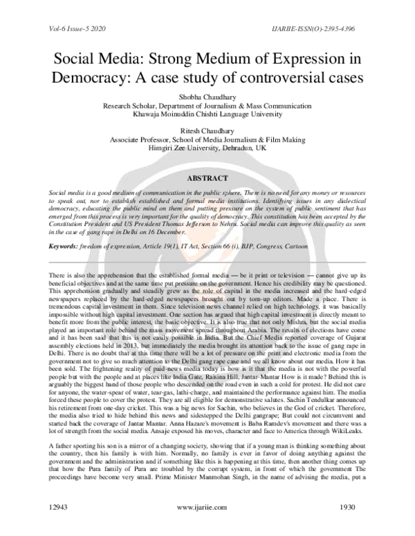 (PDF) Social Media: Strong Medium of Expression in Democracy: A case ...