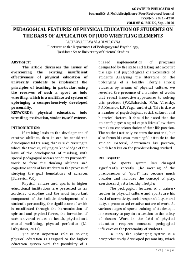 (PDF) JOURNALNX-PEDAGOGICAL FEATURES OF PHYSICAL EDUCATION OF STUDENTS ...