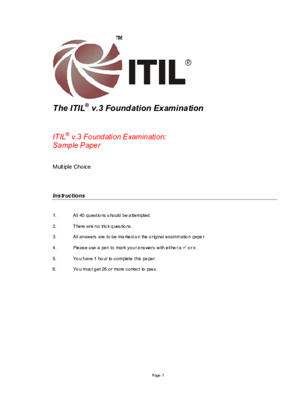 (PDF) The ITIL ® v.3 Foundation Examination ITIL ® v.3 Foundation ...