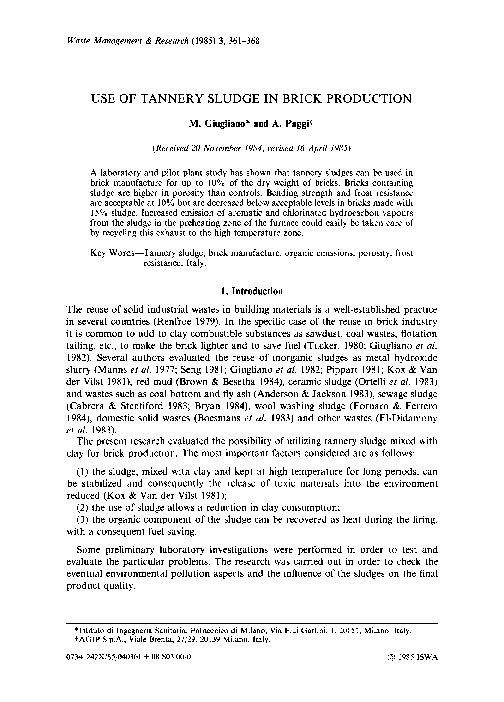 (PDF) Use of Tannery Sludge in Brick Production