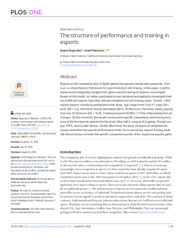 (PDF) The structure of performance and training in esports