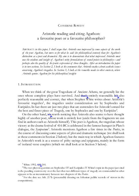 (PDF) Aristotle reading and citing Agathon: a favourite poet or a ...