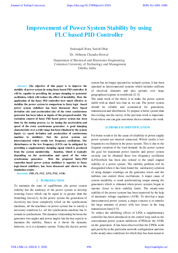 (PDF) Improvement of Power System Stability by using FLC based PID Controller