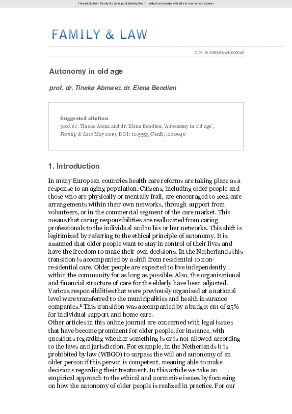 (PDF) Autonomy in old age