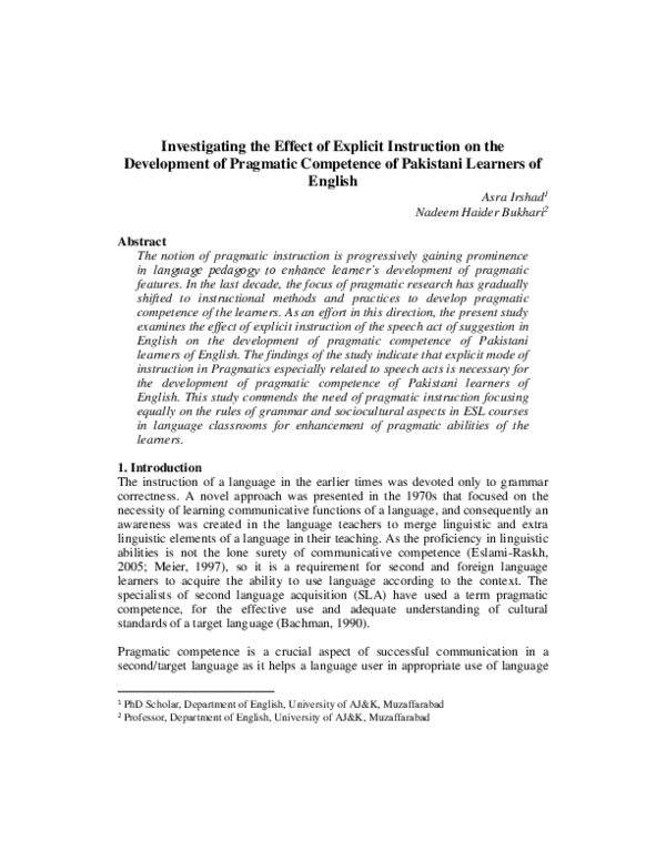 (PDF) Investigating the Effect of Explicit Instruction on the Development of Pragmatic ...