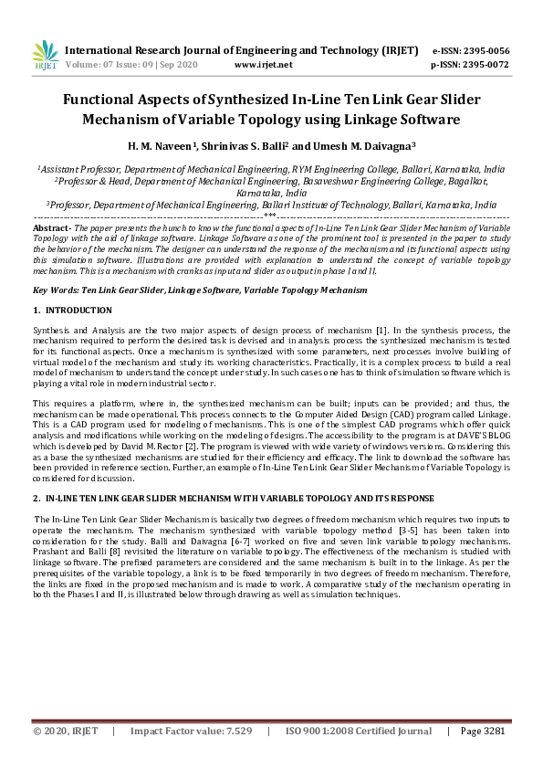 (PDF) IRJET- Functional Aspects of Synthesized In-Line Ten Link Gear Slider Mechanism of ...