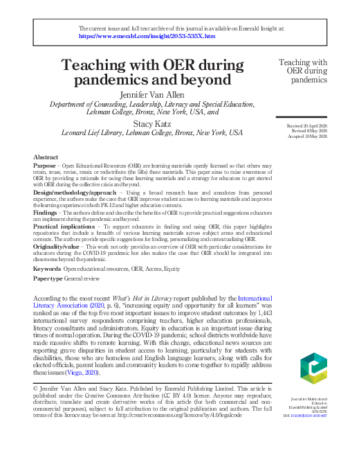 (PDF) Teaching with OER during pandemics and beyond