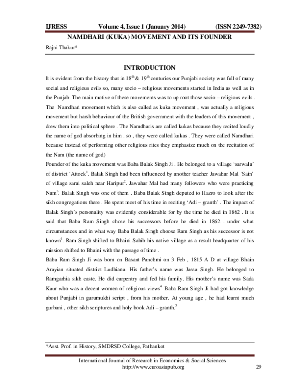 (PDF) NAMDHARI (KUKA) MOVEMENT AND ITS FOUNDER