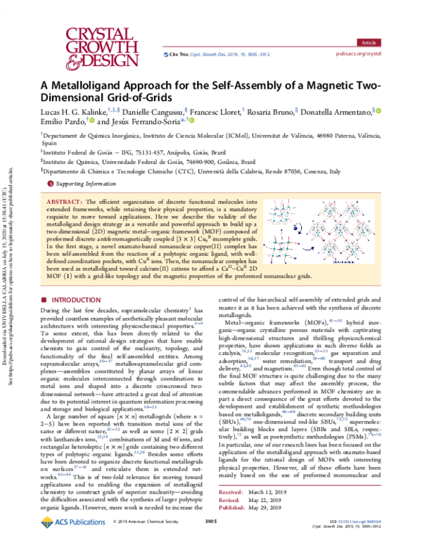 (PDF) A Metalloligand Approach for the Self-Assembly of a Magnetic Two- Dimensional Grid-of-Grids