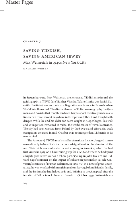(PDF) Saving Yiddish, Saving American Jewry Max Weinreich in 1940s New York City