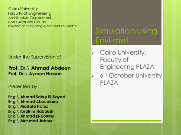 (PDF) Simulation using Envi-met A comparison between Cairo University ...