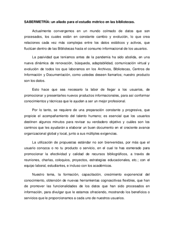 (PDF) SABERMETRÍA: un aliado para el estudio métrico en las bibliotecas.