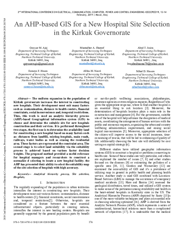 (PDF) An AHP-based GIS for a New Hospital Site Selection