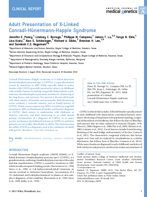 (PDF) Adult Presentation of X-Linked Conradi-Hünermann-Happle Syndrome