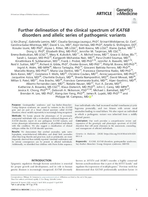 (PDF) Further delineation of the clinical spectrum of KAT6B disorders ...