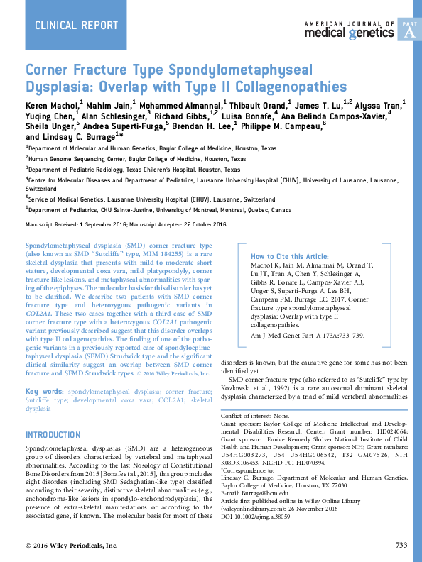 (PDF) Corner Fracture Type Spondylometaphyseal Dysplasia: Overlap with ...