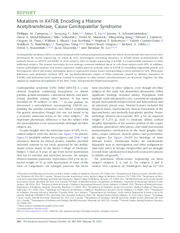 (PDF) REPORT Mutations in KAT6B, Encoding a Histone Acetyltransferase ...