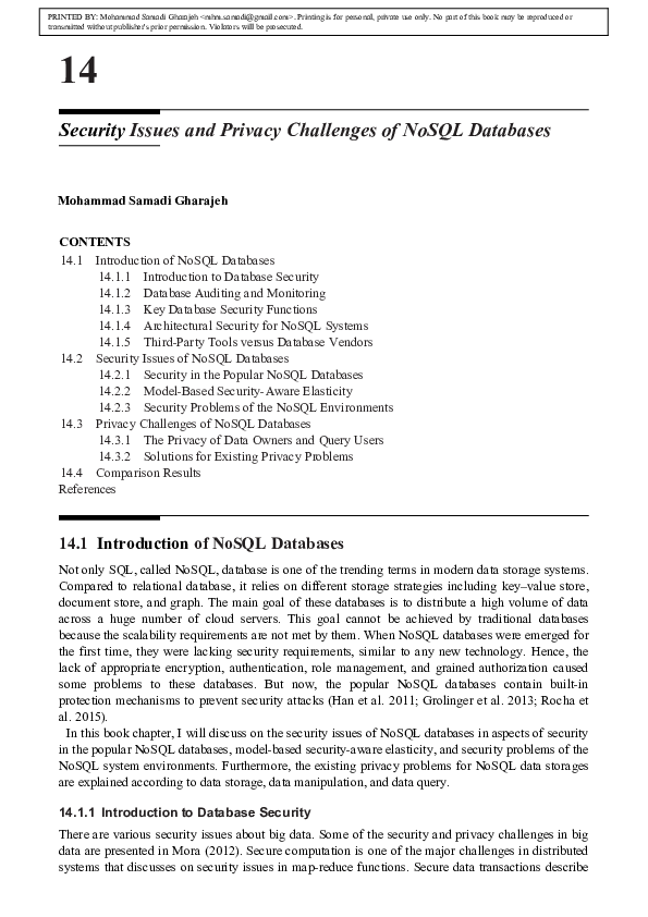 Pdf Security Issues And Privacy Challenges Of Nosql Databases