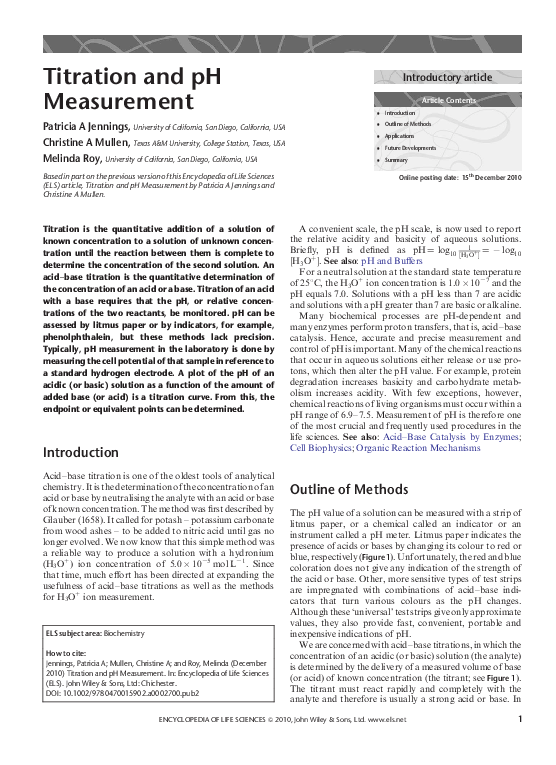 (PDF) Titration and pH Measurement