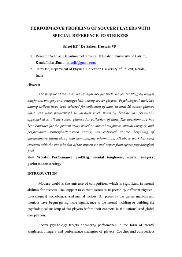 (DOC) PERFORMANCE PROFILING OF SOCCER PLAYERS WITH SPECIAL REFERENCE TO ...